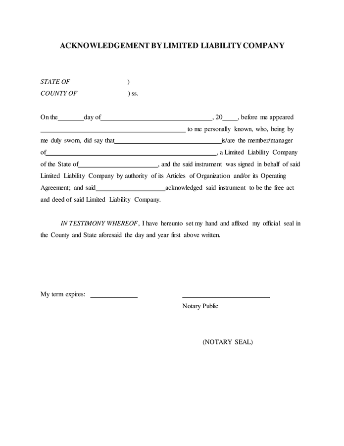 Notarial Acknowledgement Forms In Word And Pdf Formats Page 4 Of 5