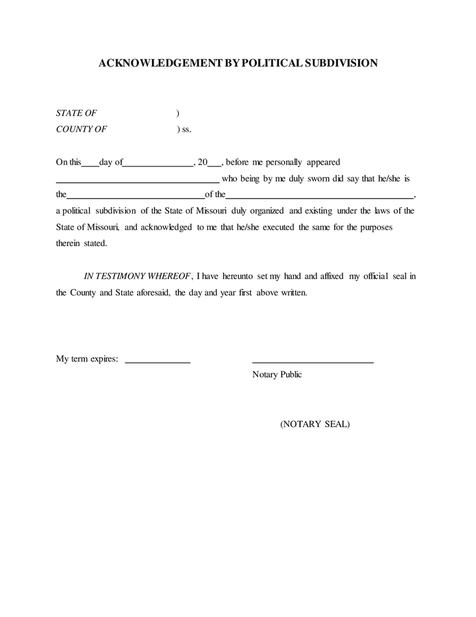 Notarial acknowledgement forms in Word and Pdf formats - page 5 of 5
