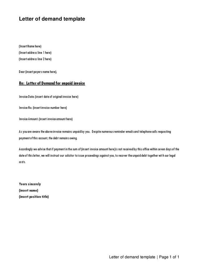 Demand Letter Sample - download free documents for PDF, Word and Excel