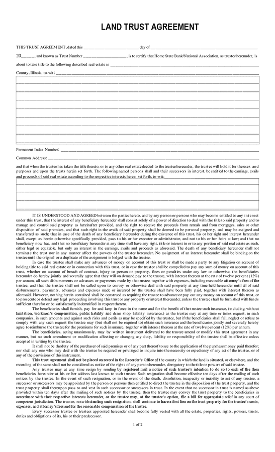 Land trust agreement in Word and Pdf formats