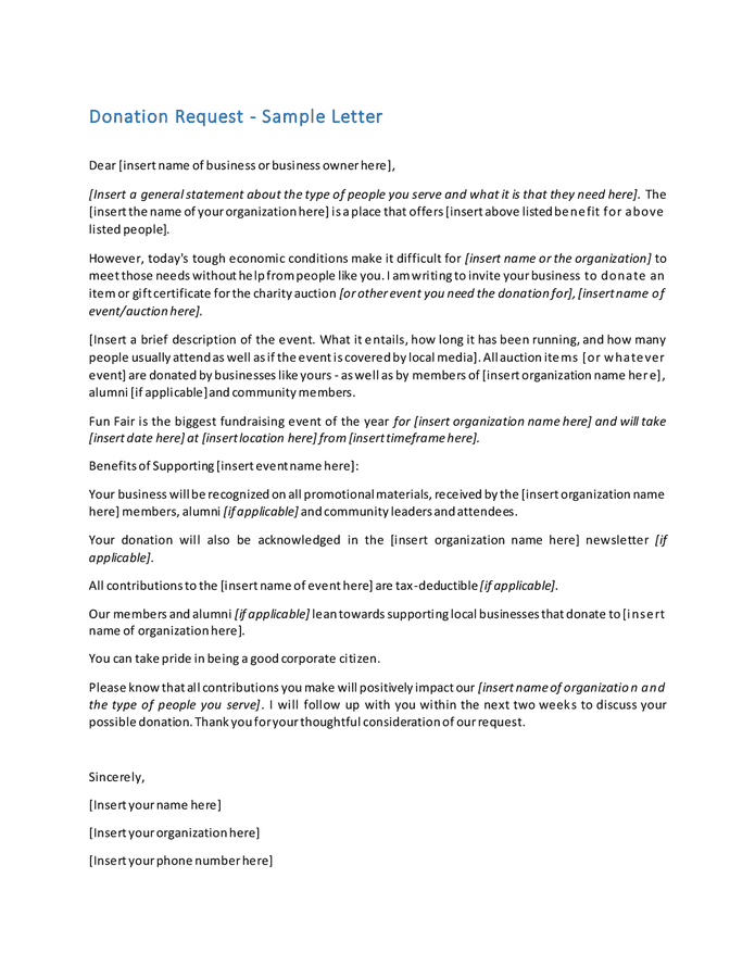 Donation request letter in Word and Pdf formats