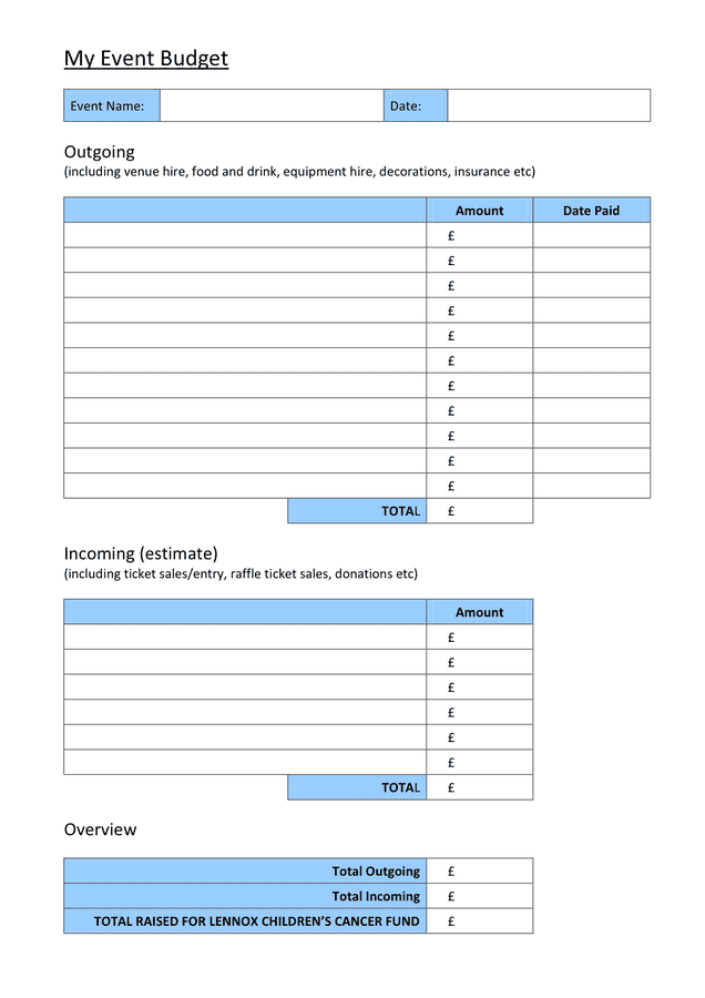 Event Budget Template - download free documents for PDF, Word and Excel