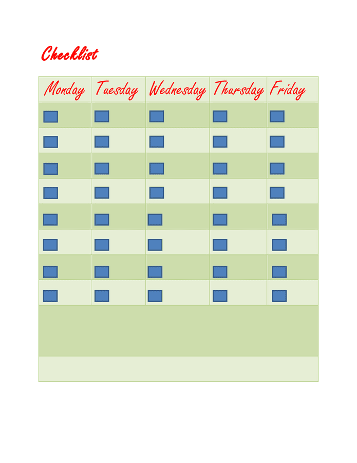 Task checklist template in Word and Pdf formats