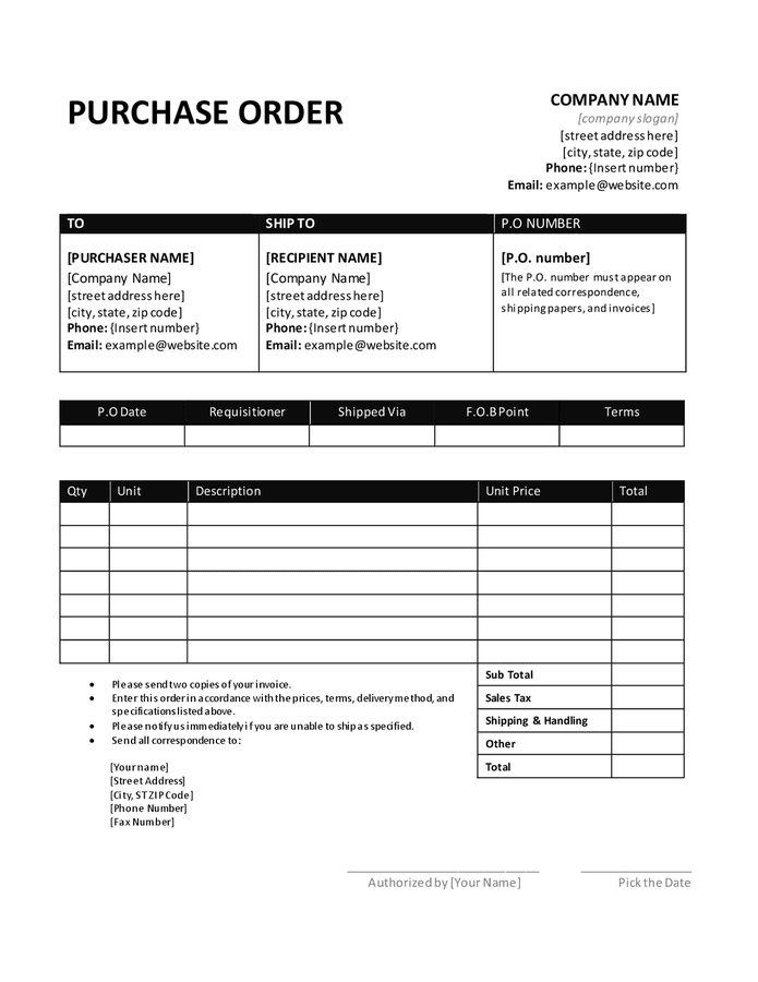 Purchase Order Template - download free documents for PDF, Word and Excel