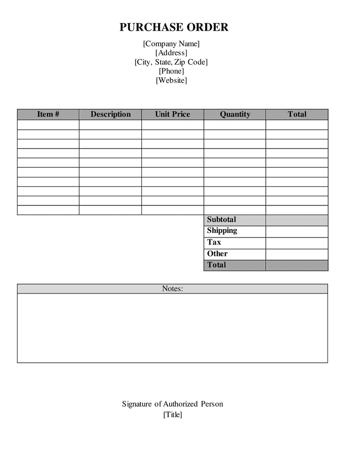 Purchase Order Template - download free documents for PDF, Word and Excel
