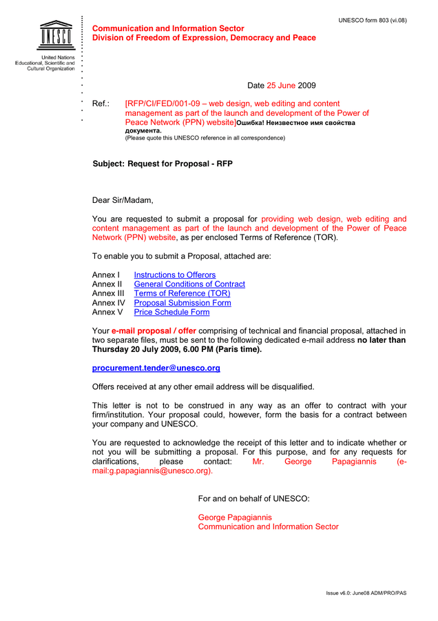 Request for Proposal in Word and Pdf formats