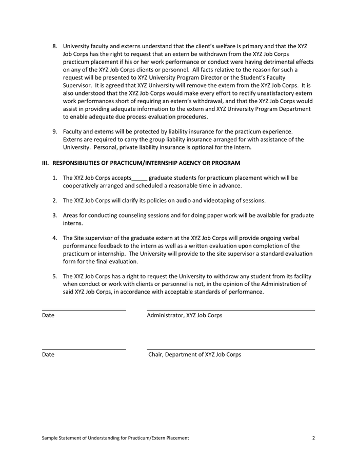 Memorandum Of Understanding in Word and Pdf formats - page 2 of 2