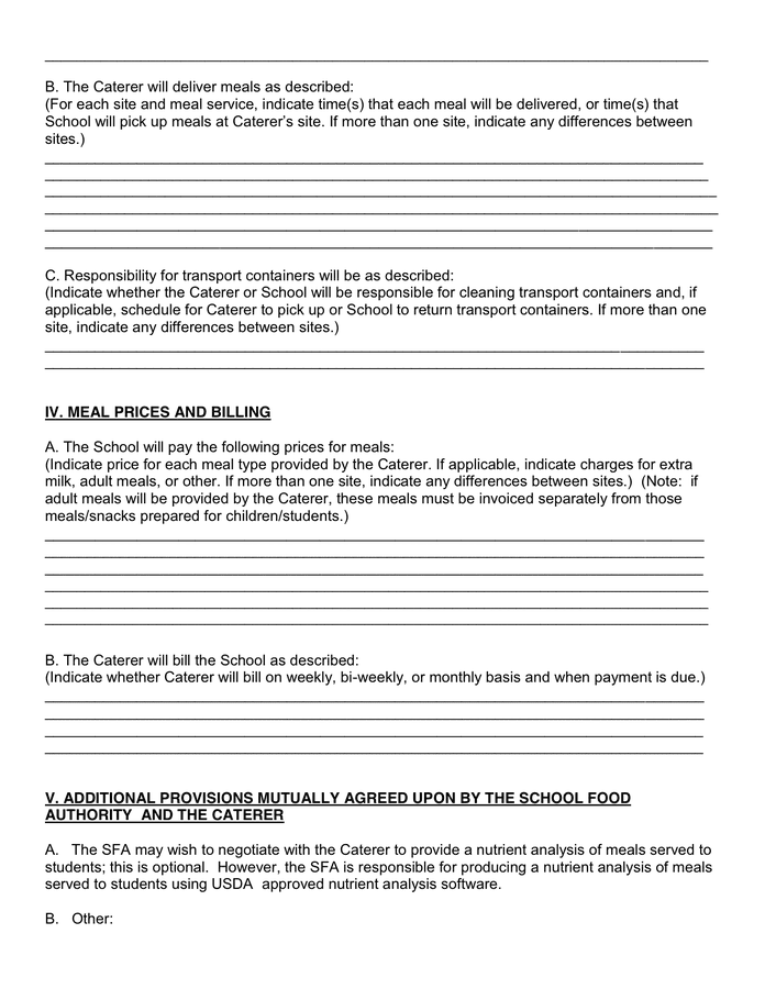 Catering contract in Word and Pdf formats - page 3 of 9
