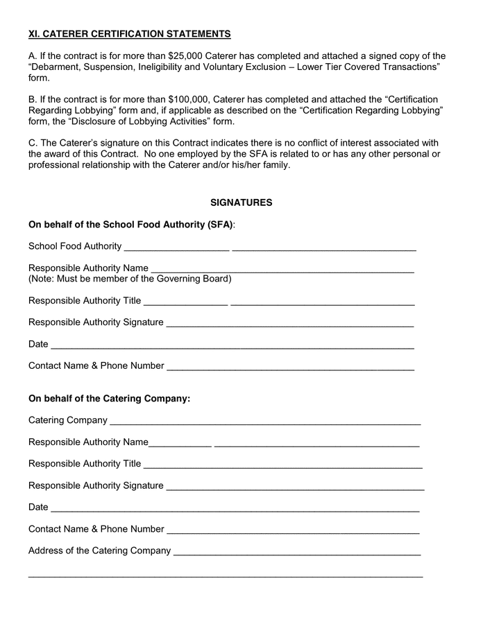 Catering contract in Word and Pdf formats - page 8 of 9