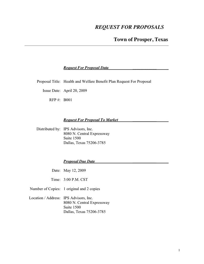 Request for proposal in Word and Pdf formats
