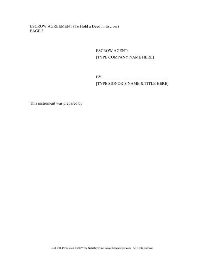 Escrow agreement in Word and Pdf formats - page 3 of 3