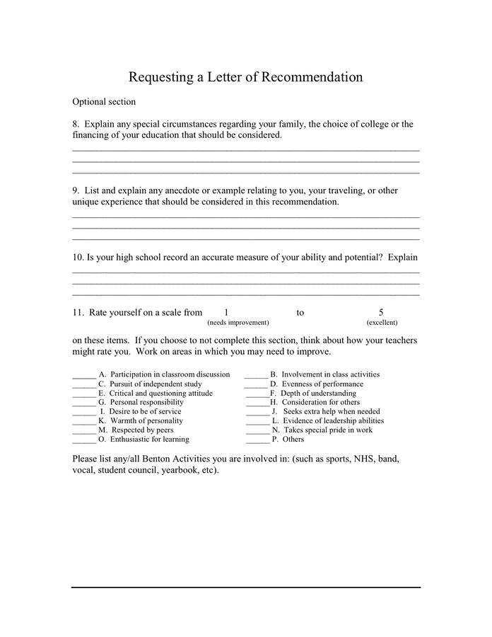 Requesting a Letter of Recommendation in Word and Pdf formats - page 2 of 2