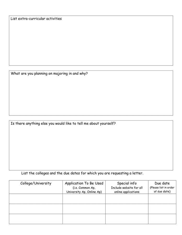 Request Form for Letter of Recommendation in Word and Pdf formats ...