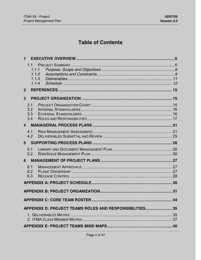 Project Management Plan in Word and Pdf formats - page 4 of 47