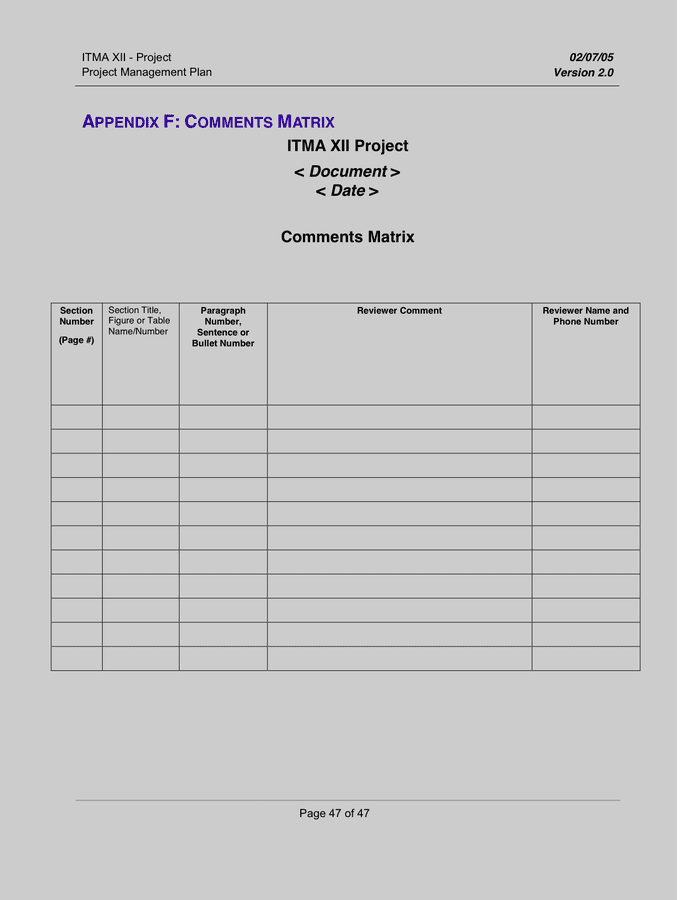 Project Management Plan in Word and Pdf formats - page 47 of 47