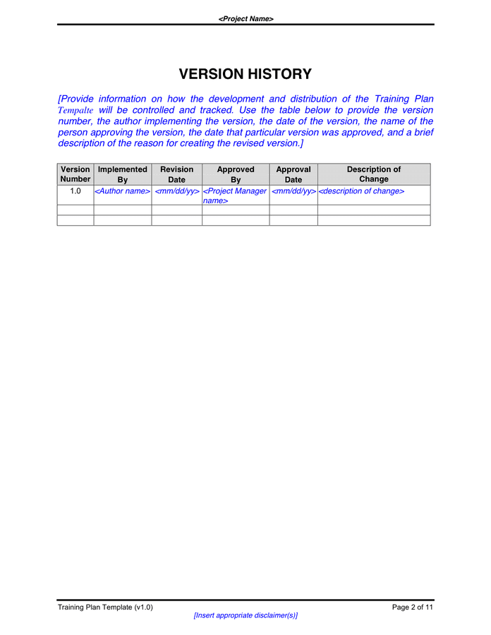 Training Plan Template in Word and Pdf formats - page 2 of 11