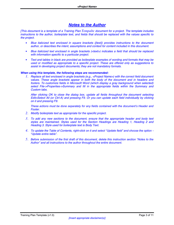 Training Plan Template in Word and Pdf formats - page 3 of 11