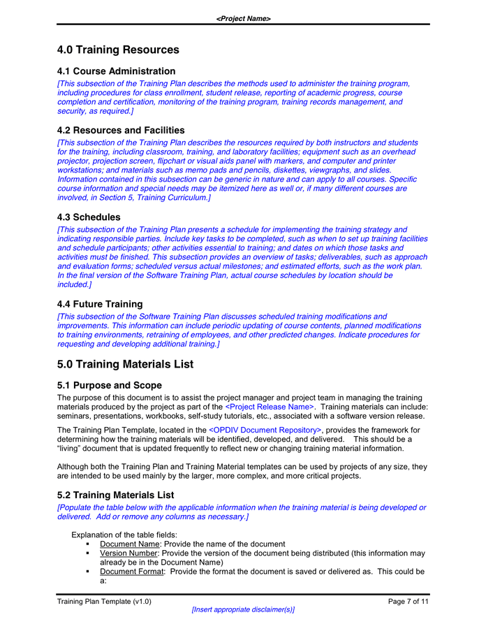 Training Plan Template in Word and Pdf formats - page 7 of 11