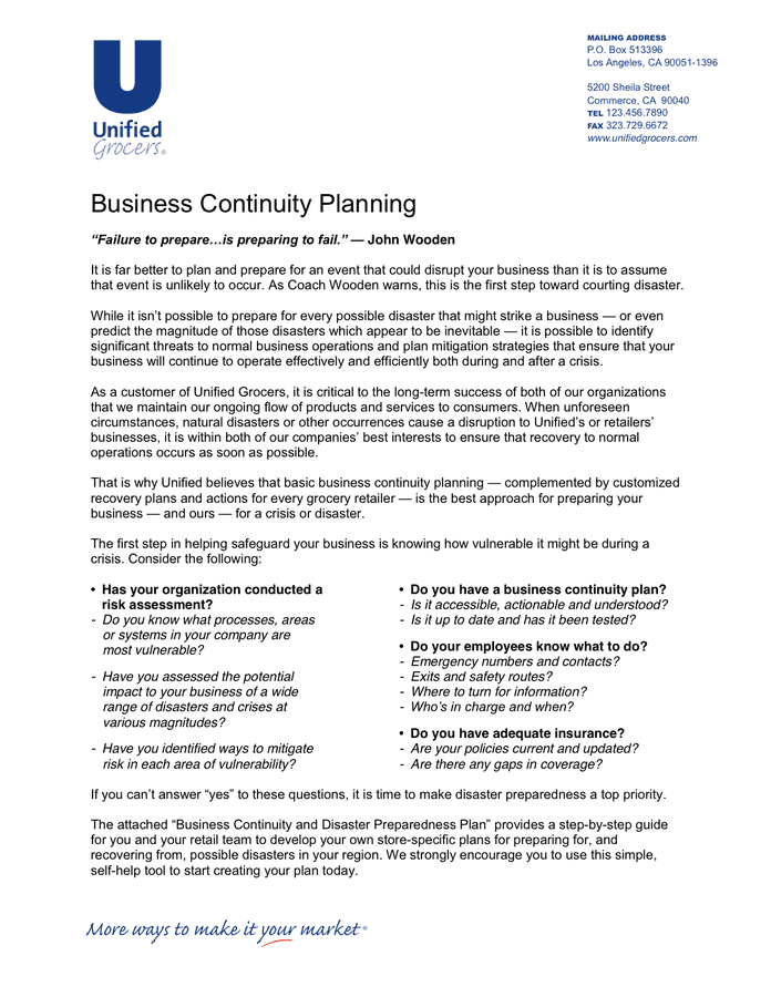 Retailer Business Continuity Plan Template In Word And Pdf Formats