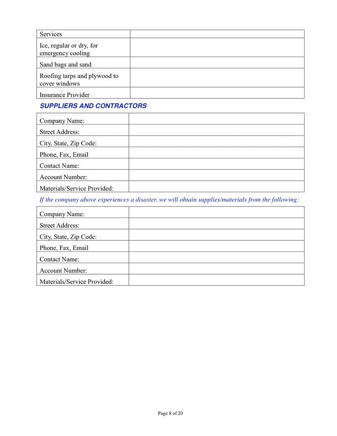 Retailer Business Continuity Plan Template in Word and Pdf formats ...