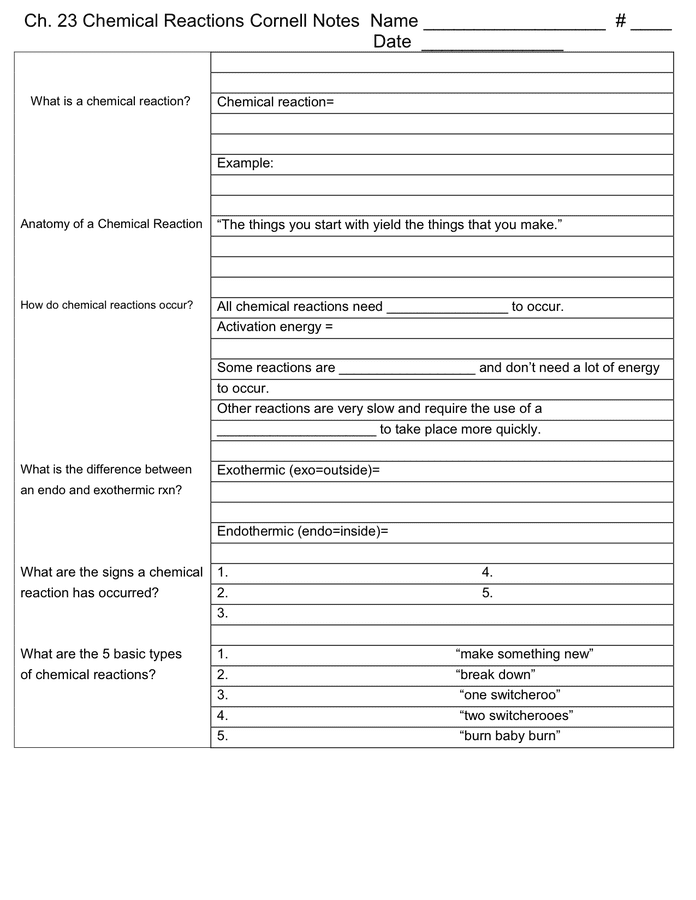 Cornell Notes Template in Word and Pdf formats