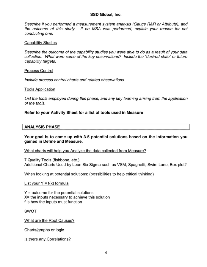 Six Sigma Project Report Template in Word and Pdf formats - page 5 of 6