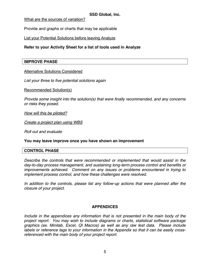 Six Sigma Project Report Template In Word And Pdf Formats Page 6 Of 6