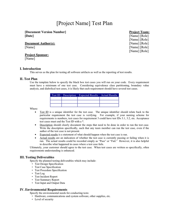Test Plan Template In Word And Pdf Formats