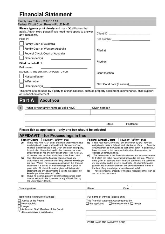 Financial Statement form in Word and Pdf formats