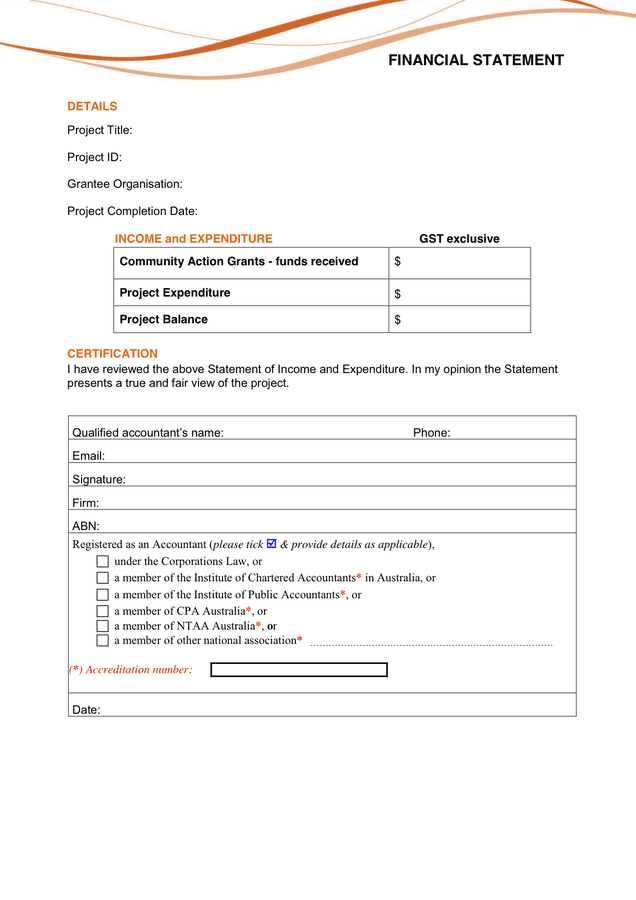 Financial Statement template in Word and Pdf formats - page 2 of 2