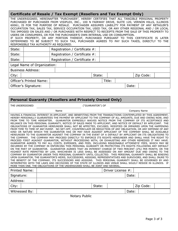 Credit Application Form in Word and Pdf formats - page 3 of 3