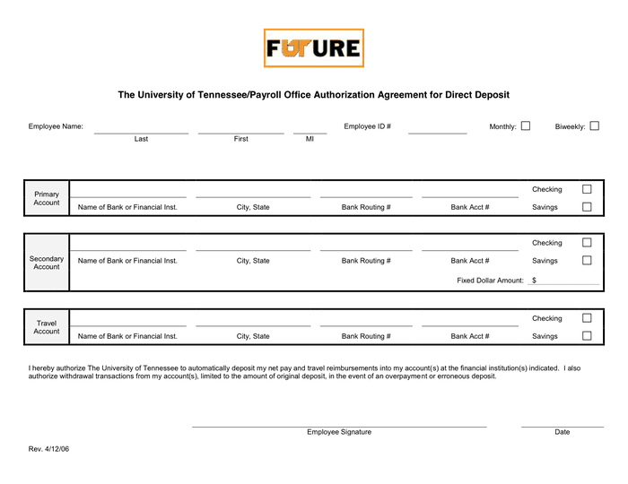 Direct Deposit Form - download free documents for PDF, Word and Excel