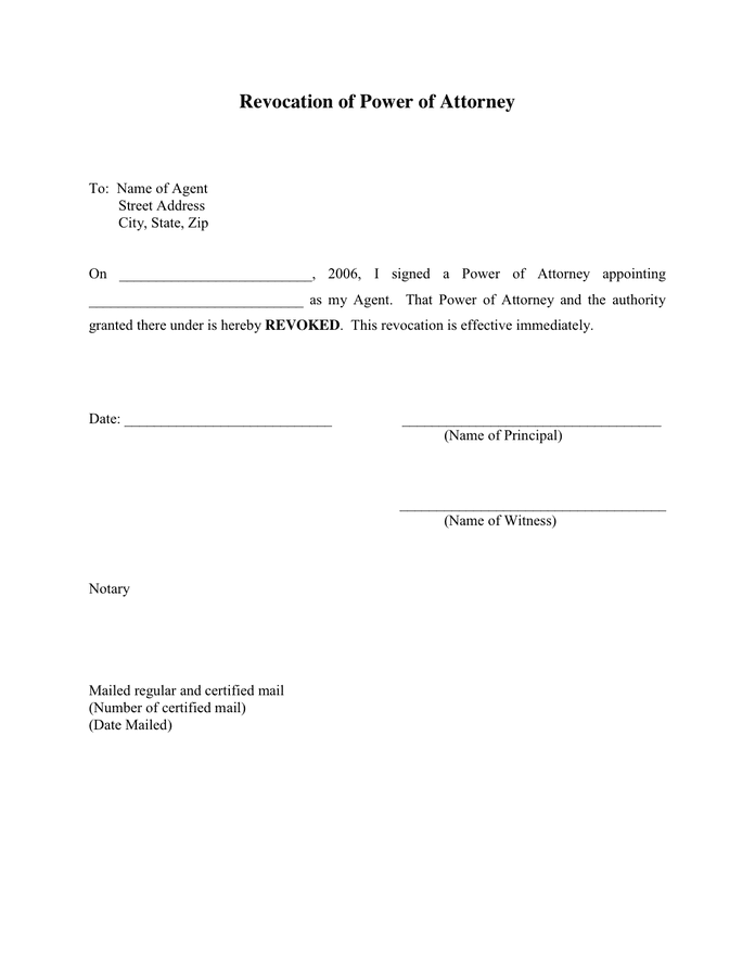 Revocation of Power of Attorney - download free documents for PDF, Word ...