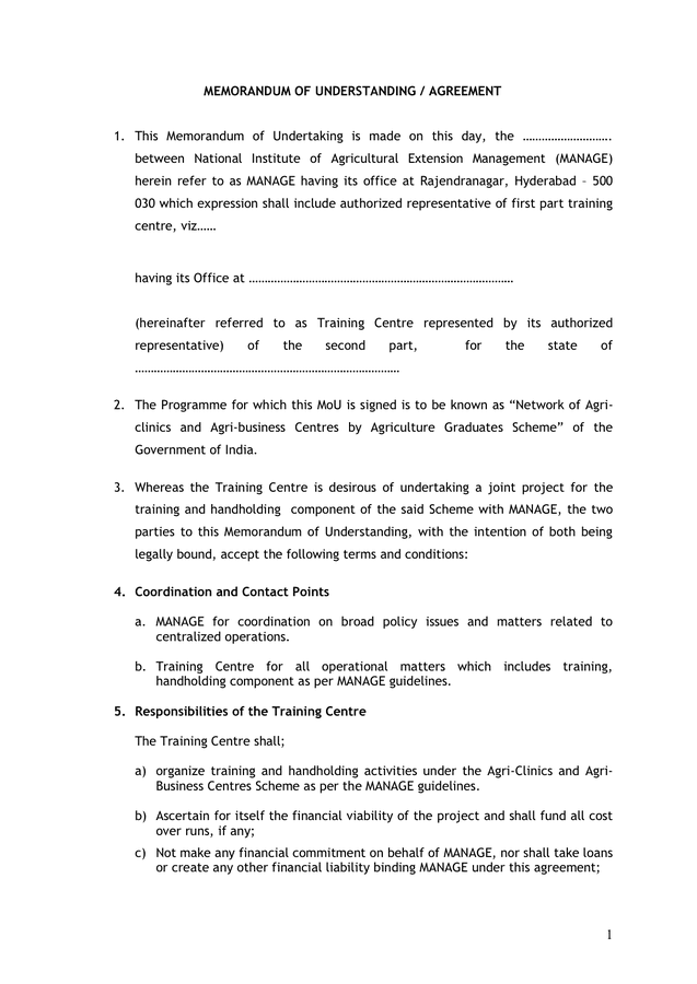 Memorandum Of Understanding Agreement In Word And Pdf Formats