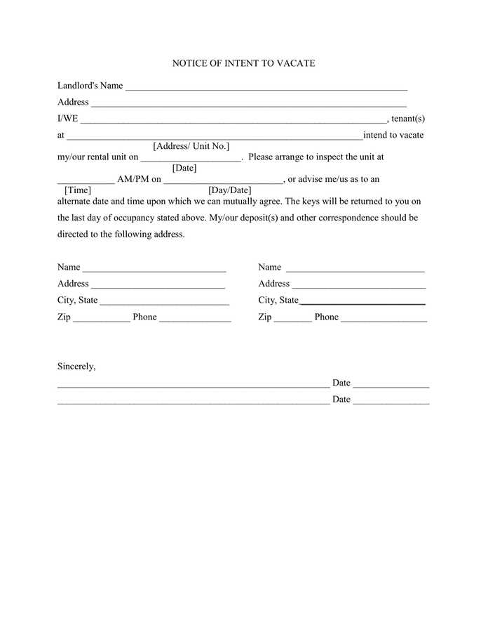 Notice of intent to vacate in Word and Pdf formats - page 2 of 2