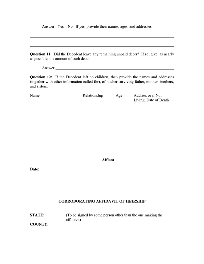 Affidavit as to heirship of deceased in Word and Pdf formats - page 3 of 4