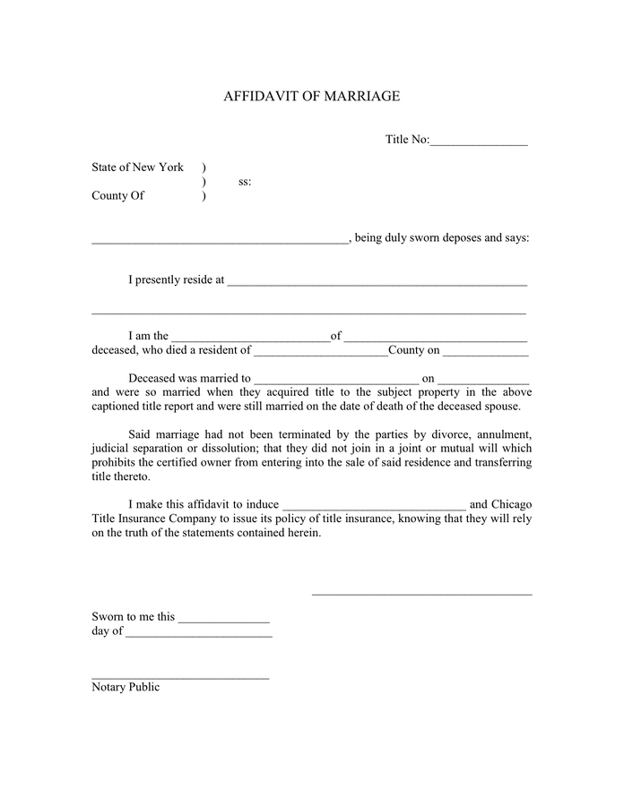 Affidavit Of Marriage Template