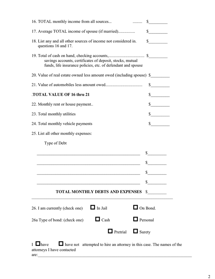 Defendant's financial affidavit in Word and Pdf formats - page 2 of 3