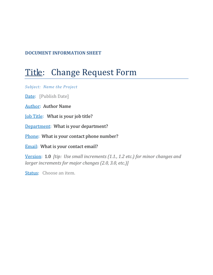 Change Request Template - download free documents for PDF, Word and Excel