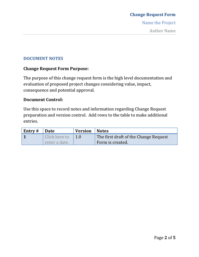 Change Request Form in Word and Pdf formats - page 2 of 5