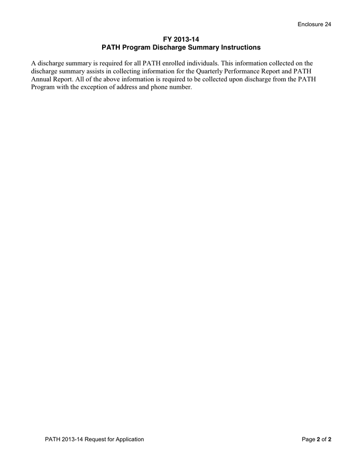 PATH Discharge Summary Template in Word and Pdf formats - page 2 of 2