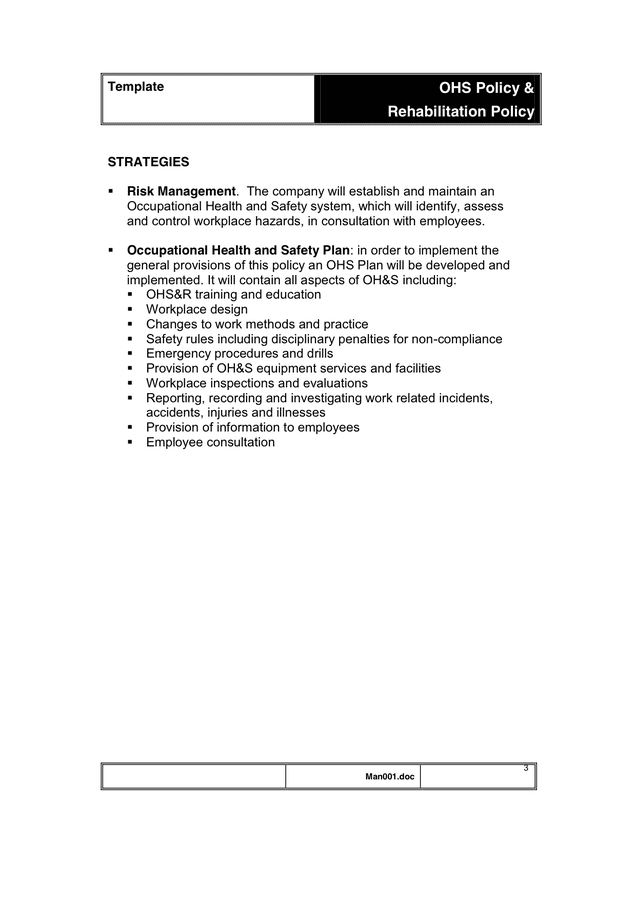 Occupational health and safety policy in Word and Pdf formats - page 3 of 8