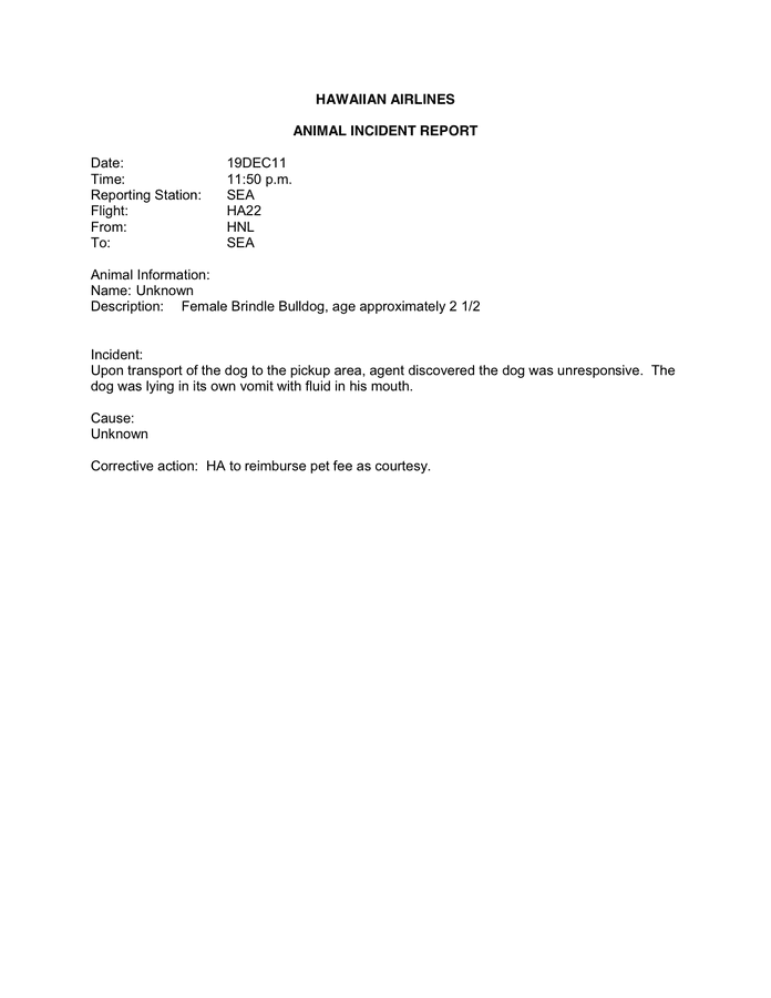 Animal incident report in Word and Pdf formats