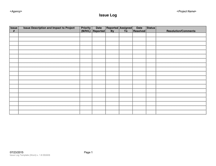 Issue Log Template Download Free Documents For PDF Word And Excel