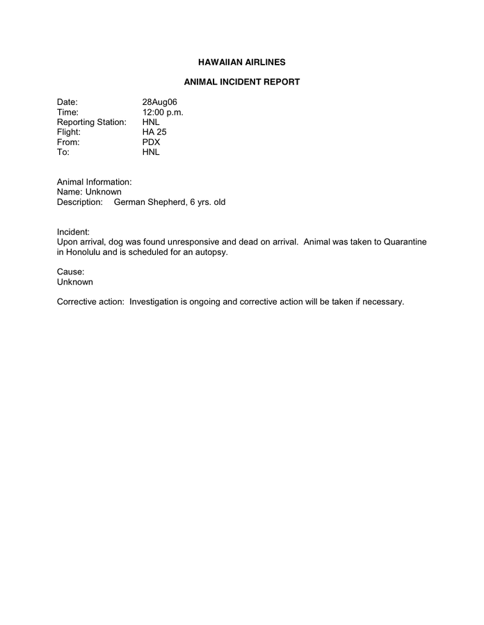 Animal incident report in Word and Pdf formats