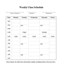 Weekly Class Schedule in Word and Pdf formats