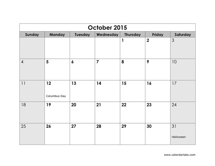 2015 Yearly Calendar in Word and Pdf formats - page 10 of 12