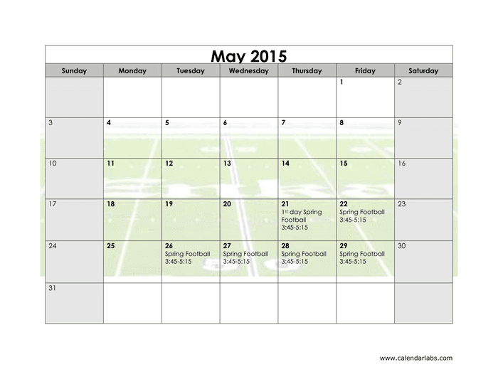 2015 Yearly Calendar in Word and Pdf formats - page 5 of 12
