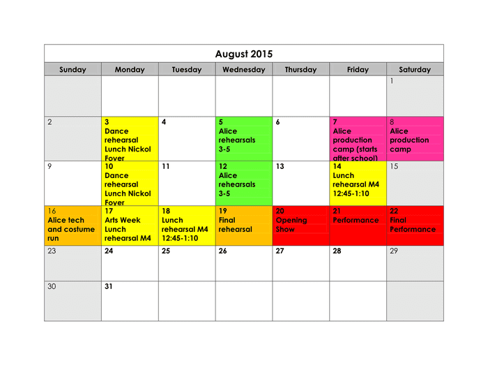 2015 Yearly Calendar in Word and Pdf formats - page 7 of 8