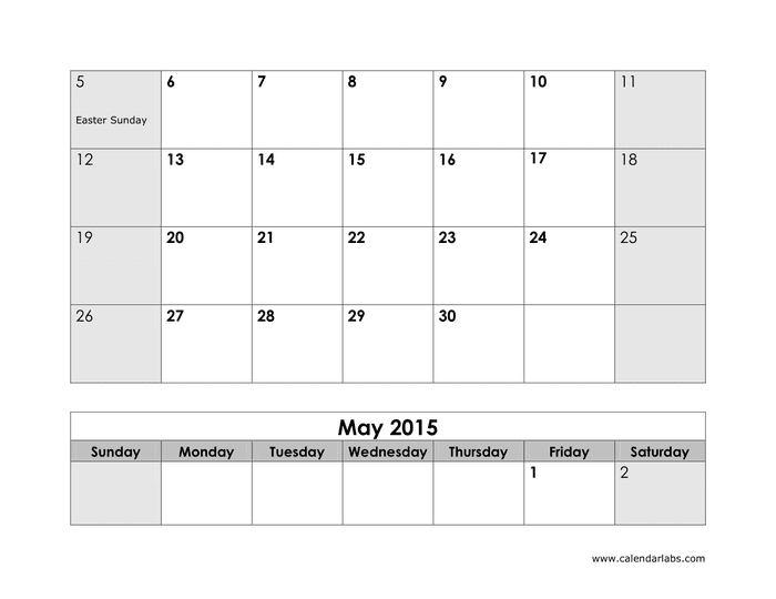 2015 Yearly Calendar in Word and Pdf formats - page 5 of 13